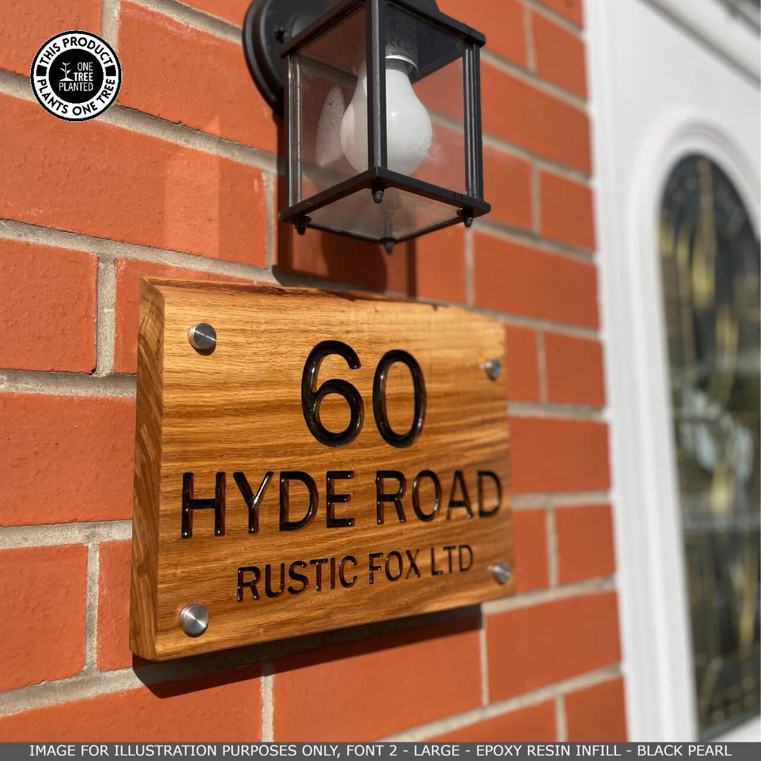 Solid Oak House Sign, Font 1, Epoxy Resin Infill