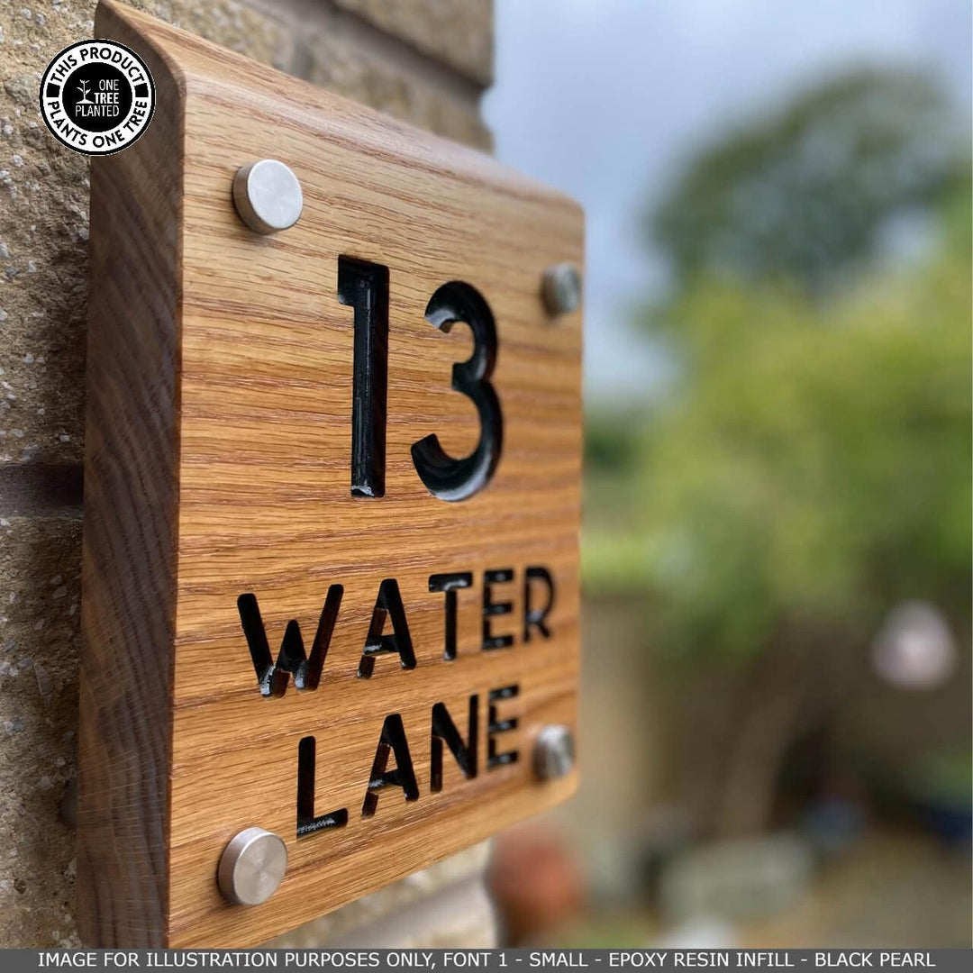 Solid Oak House Sign, Font 1, No Infill