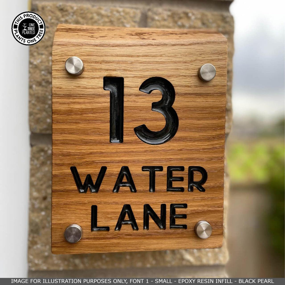 Solid Oak House Sign, Font 2, No Infill